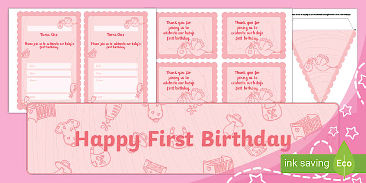 First Birthday Pack - Pink (teacher made) - Twinkl