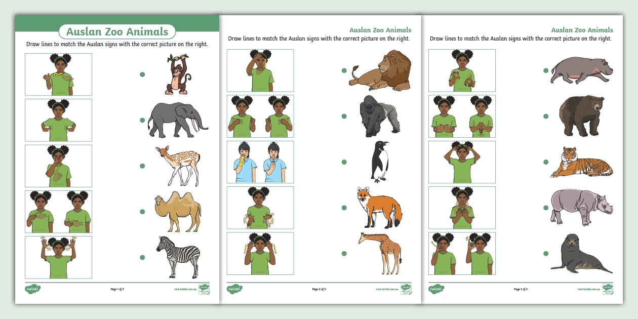 Auslan Zoo Animal Matching Activity (teacher made) - Twinkl