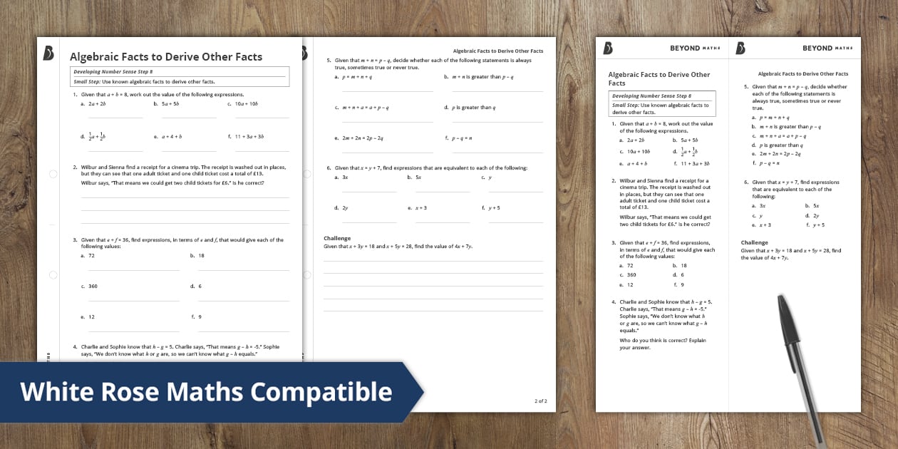 👉 Algebraic Facts to Derive Other Facts (teacher made)