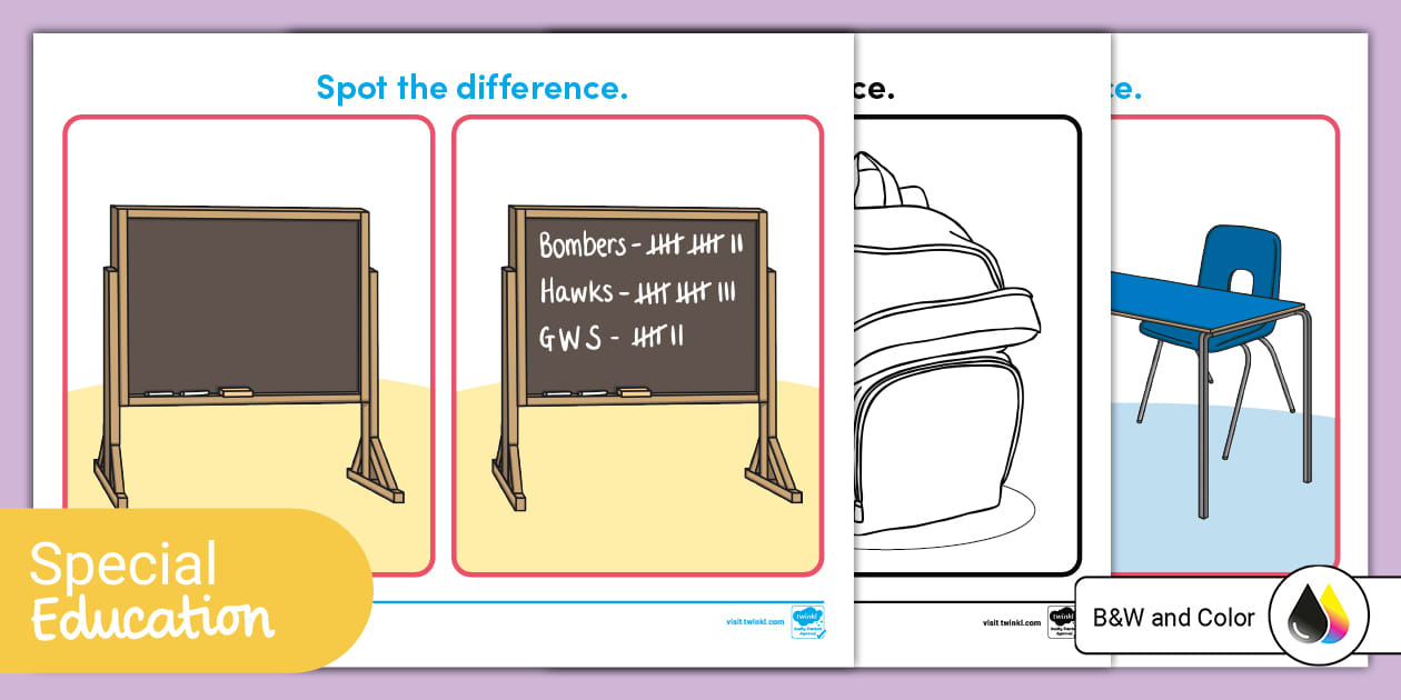 Back-To-School Spot the Difference Task Cards for Special Education