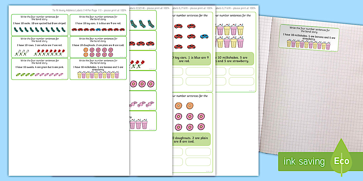 👉 Number Stories Facts of 10 Maths Challenge Sticky Labels
