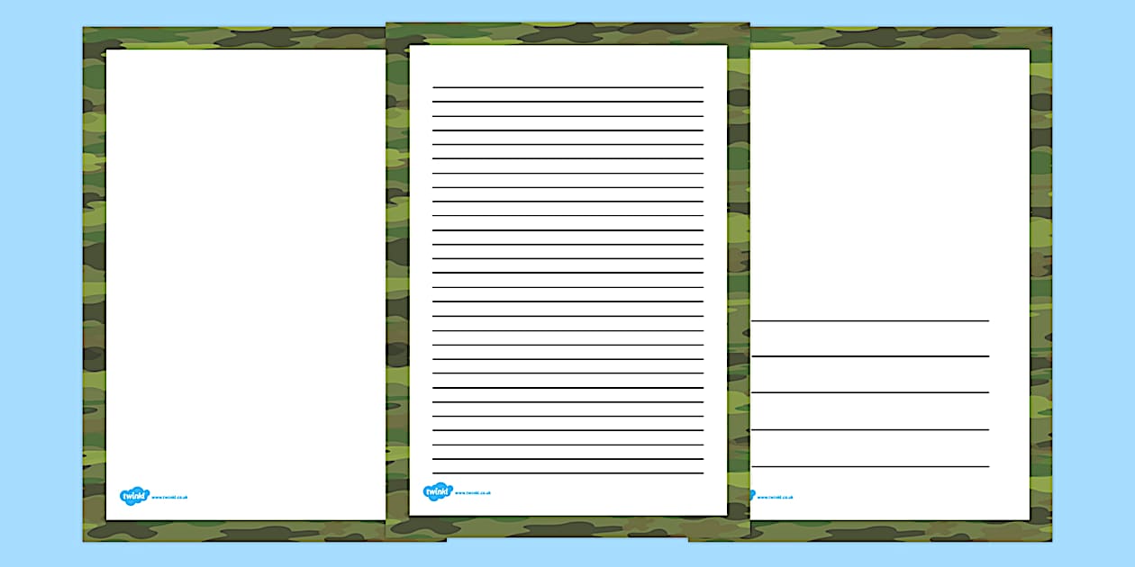 Editable Green Camouflage Page Borders (teacher made)
