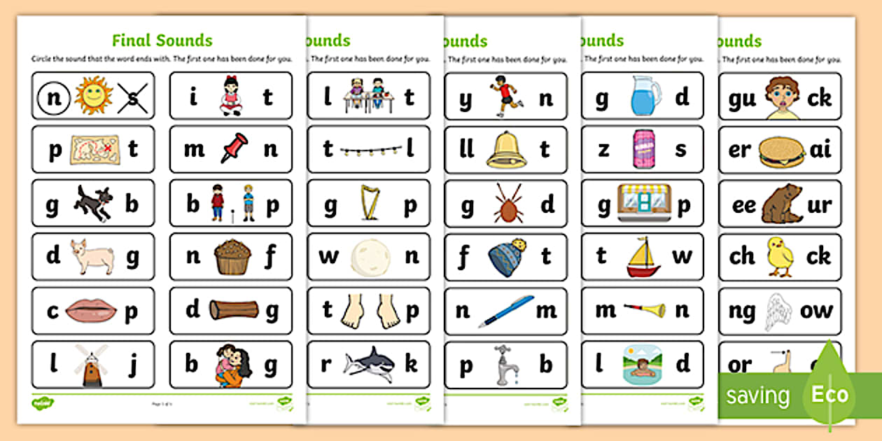 Final Sounds Illustrated Worksheets - Twinkl