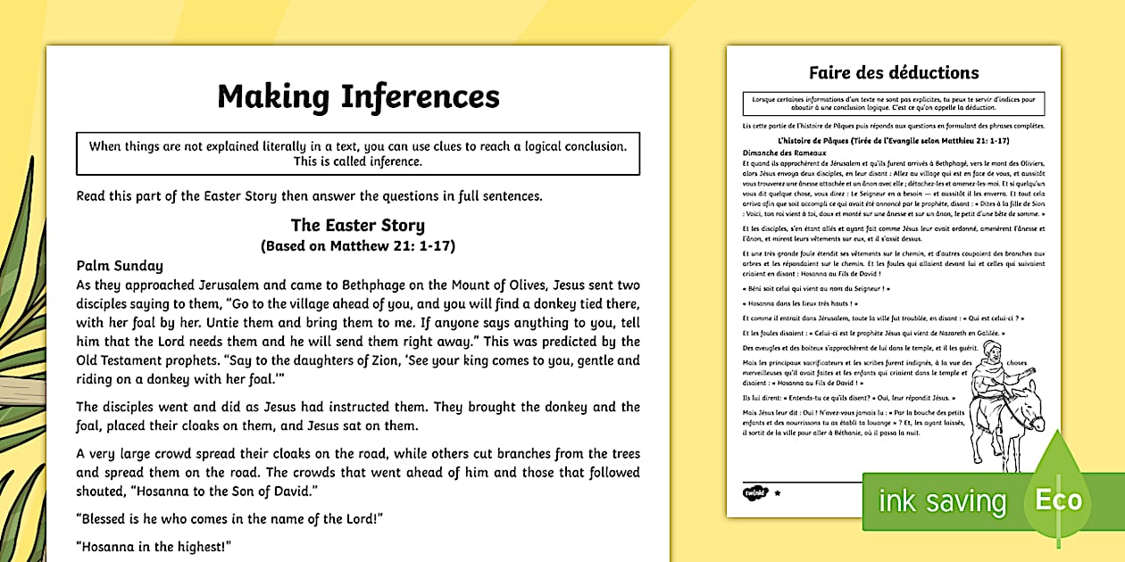 KS2 Easter Story Inference Differentiated Worksheets English/French