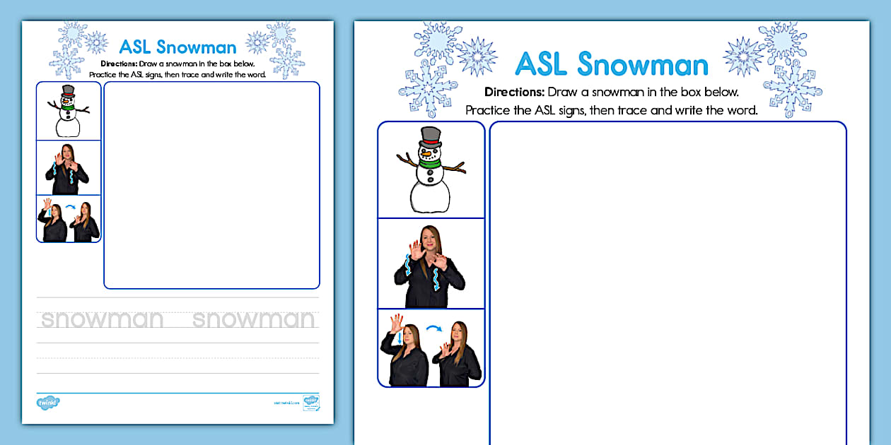 Draw in Sign Language | Snowman Worksheet Sheet | Twinkl USA