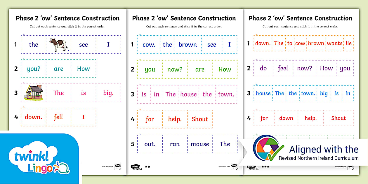 Linguistic Phonics Phase 2 ‘ow’ Sentence Construction