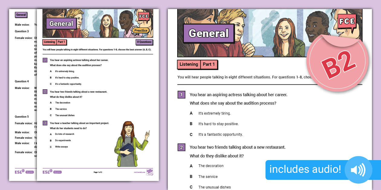 B2 First (FCE) - Listening Part 1 - Practice Sheet (General) [B2]