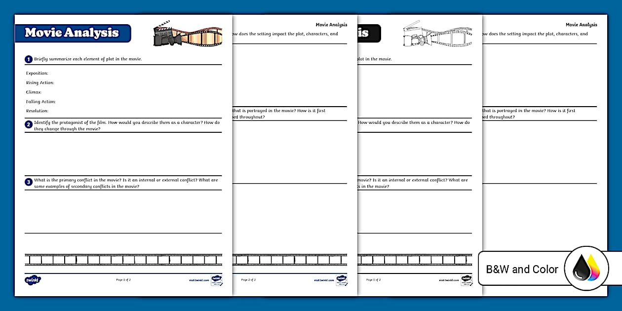 Movie as Literature Analysis Worksheet for 6th-8th Grade