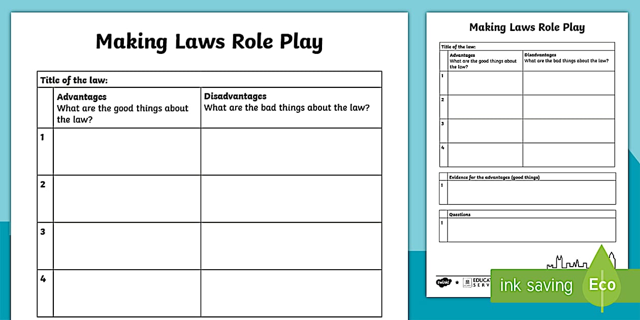 UK Parliament: Making Laws Role Play Worksheet - Twinkl