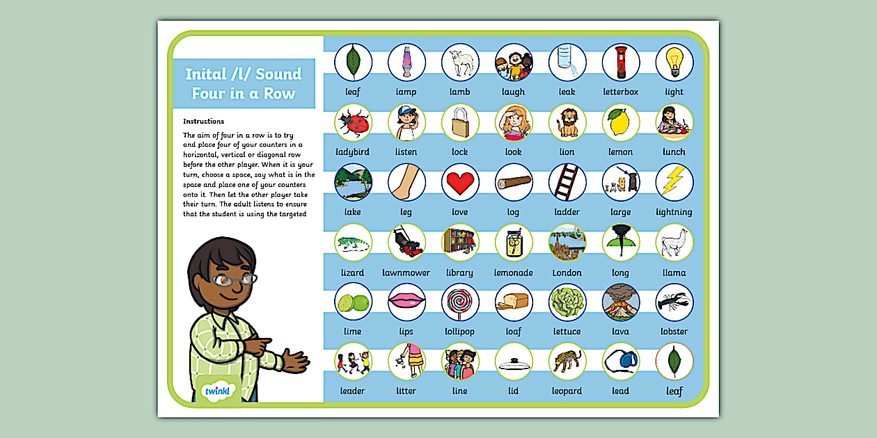 Initial /l/ Sound Four in a Row (teacher made) - Twinkl