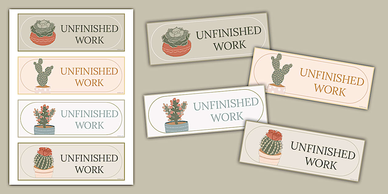 Succulents-Themed Unfinished Work Labels (Teacher-Made)