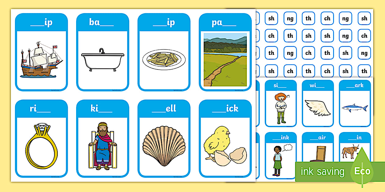 Editable Phase 3 Digraphs 'ch', 'sh', 'th' and 'ng' Peg Matching Game