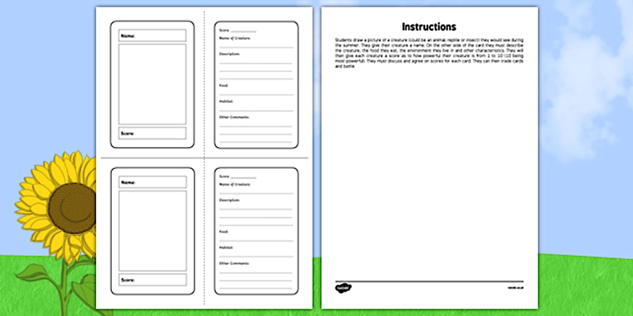 Summer Vacation Summer Creature Cards (teacher made)