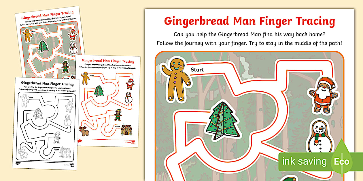 Gingerbread Man Finger Tracing Activity - Twinkl