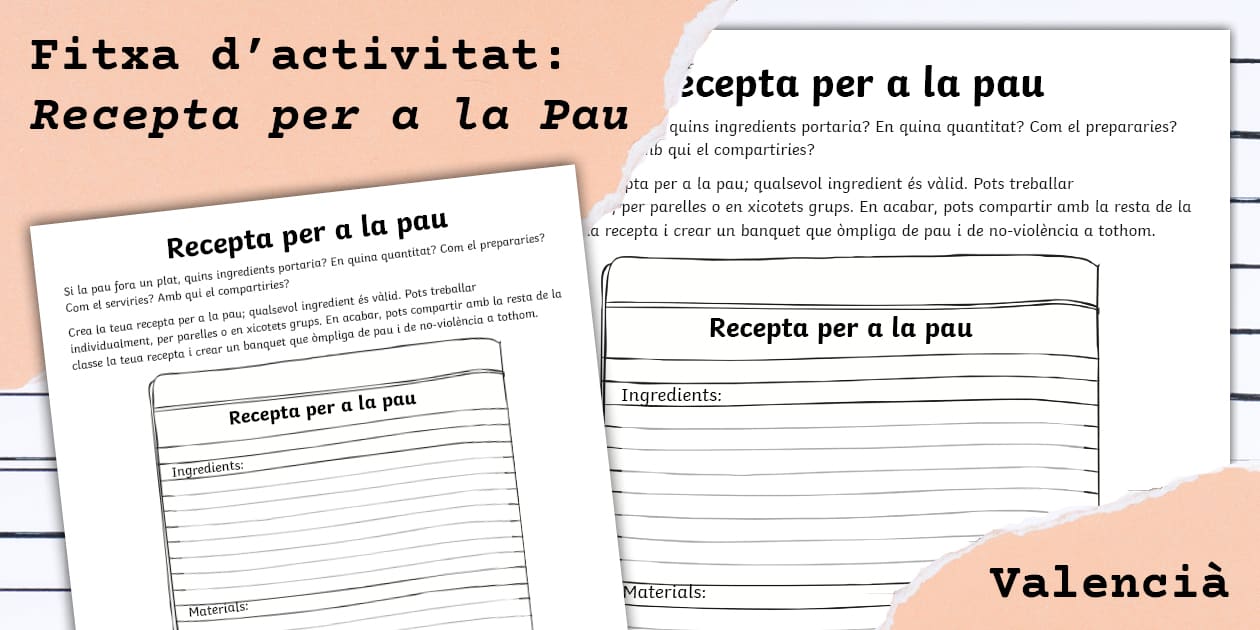 Fitxa d'activitat: Recepta per a la pau - Valencià