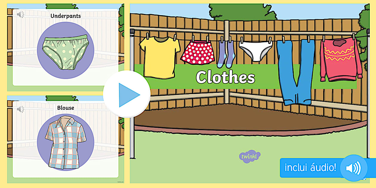 Roupas, PowerPoint com áudio em inglês - Twinkl
