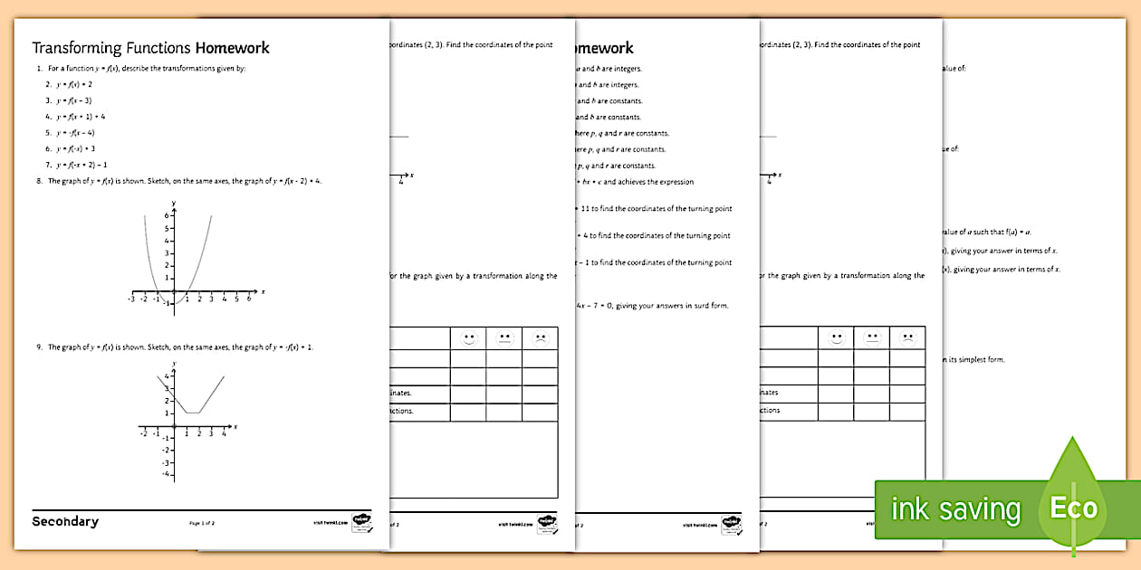 Functions: Homework Pack - Twinkl