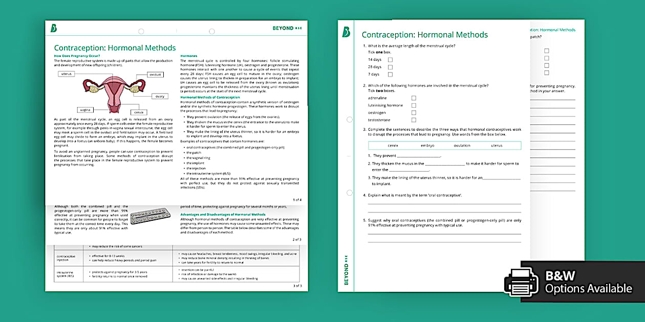 Hormonal Methods of Contraception Reading Comprehension