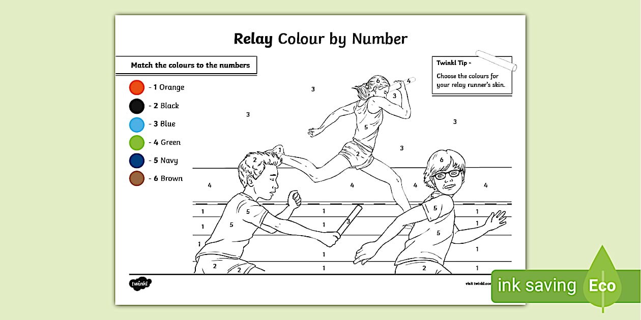Relay Colour-by-Number Worksheet | Colouring | Twinkl | KS1