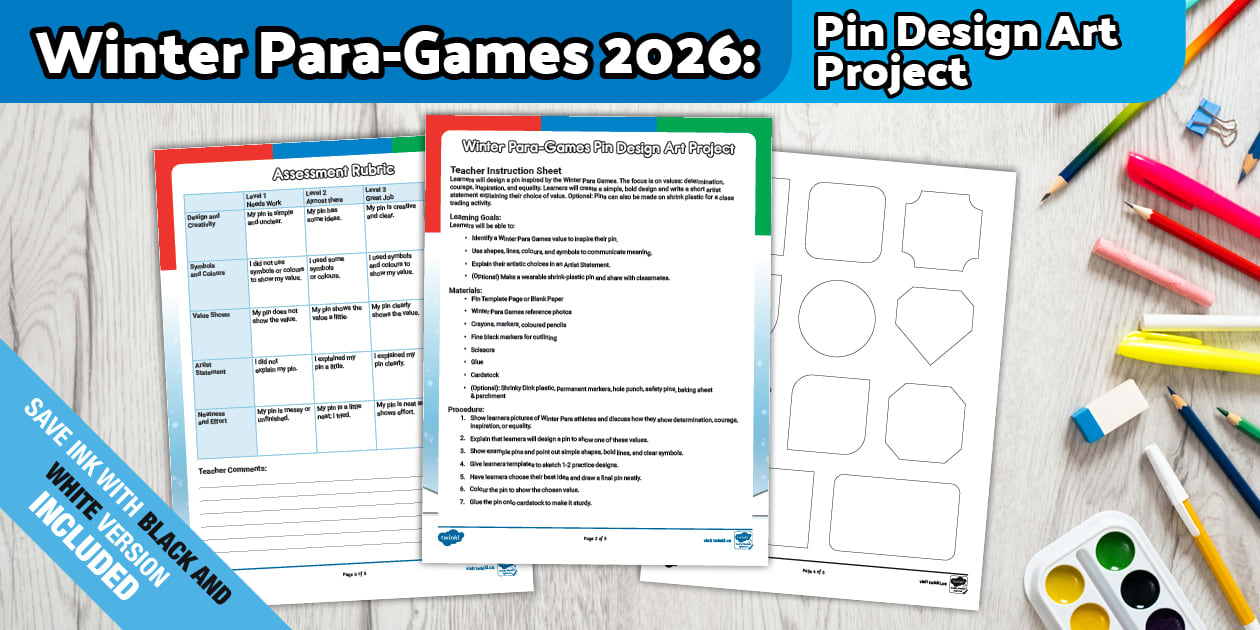 Winter Para-Games Pin Design Art Project and Rubric