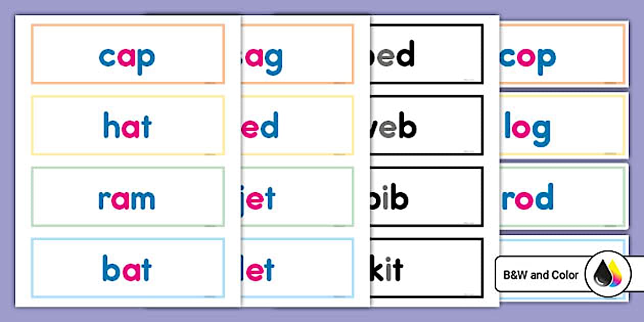 Sound Wall Short Vowel Word Cards for K-1st Grade - Twinkl