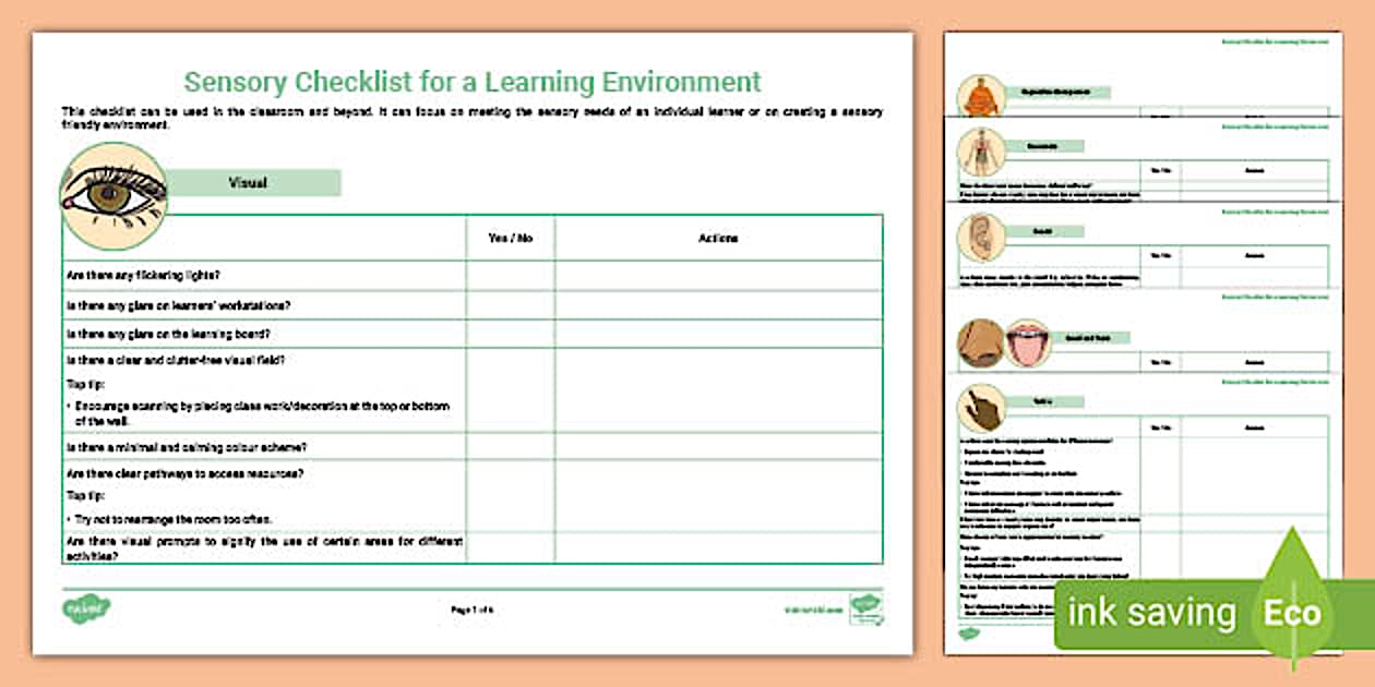 Sensory Checklist for a Learning Environment (teacher made)