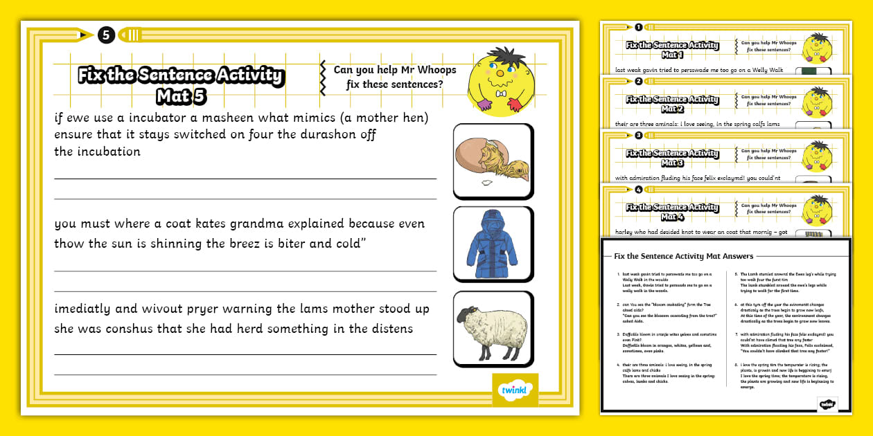 UKS2 Spring Fix the Sentence Activity Mat Pack - Twinkl
