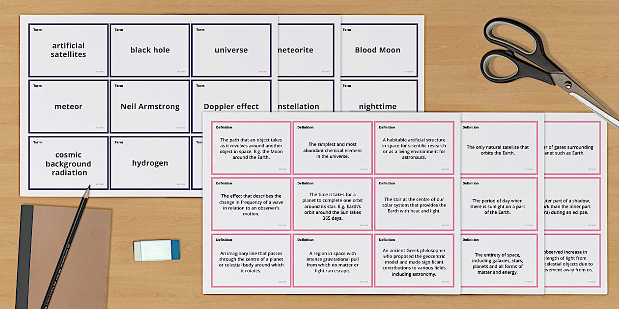 Space Glossary Matching Activity (Teacher-Made) - Twinkl