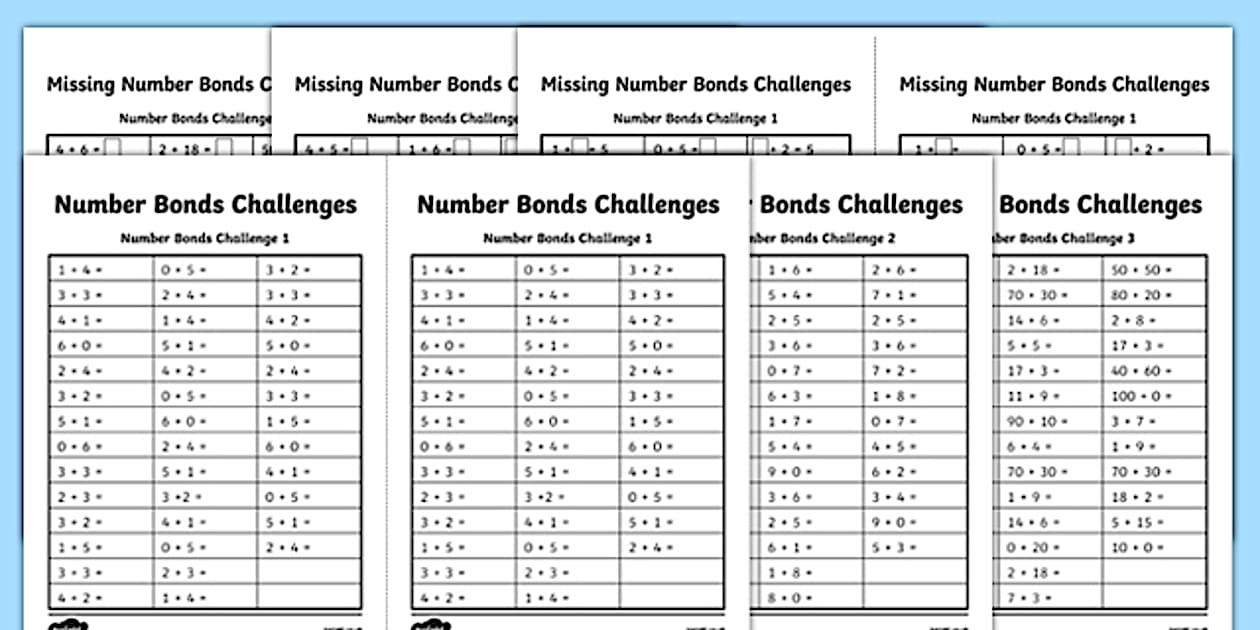 Editable Number Bonds Challenge Worksheet Pack - Twinkl