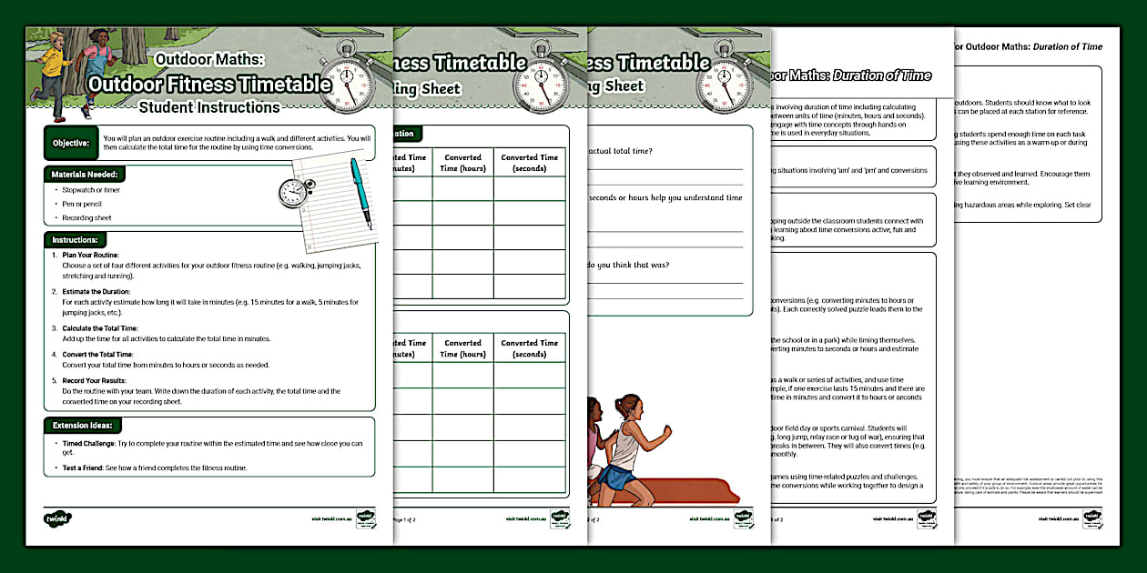 Outdoor Maths: Outdoor Fitness Timetable - Twinkl