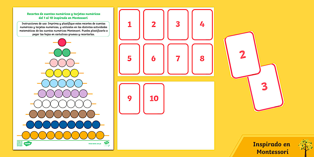 Números del 1 al 10 con perlas Montessori (teacher made)