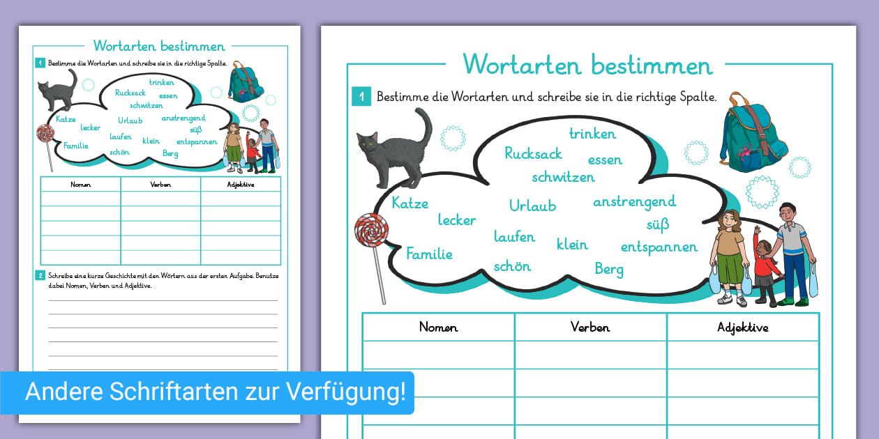 Wortarten bestimmen - Arbeitsblatt (Teacher-Made) - Twinkl