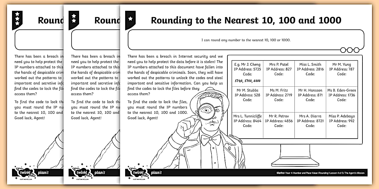 Rounding to the Nearest 10, 100 and 1000 Differentiated Worksheet