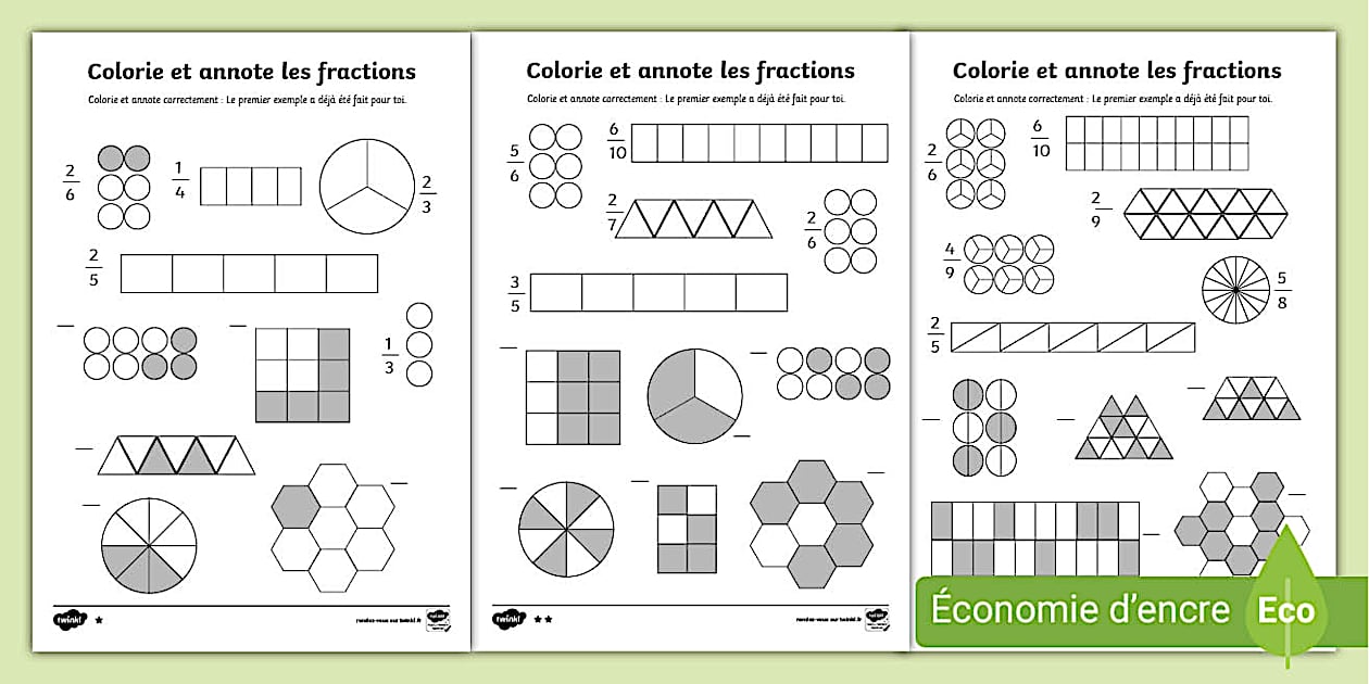 Colorie et légende les fractions