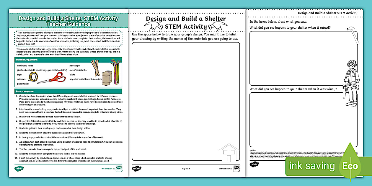 Design and Build a Shelter STEM Activity | F-2 | Twinkl