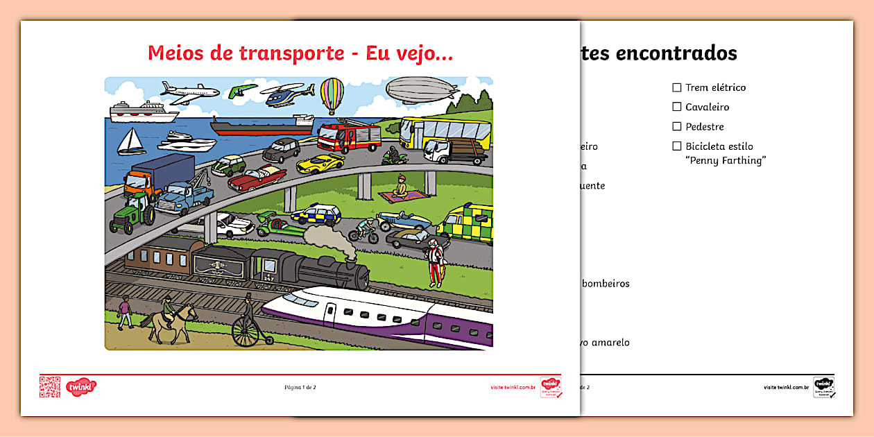 Jogo de Encontrar - Tipos de Transporte (teacher made)