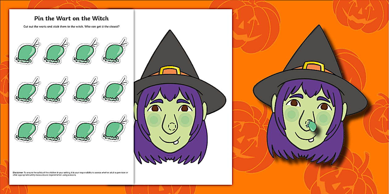 Pin the Wart on the Witch Game (Teacher-Made) - Twinkl
