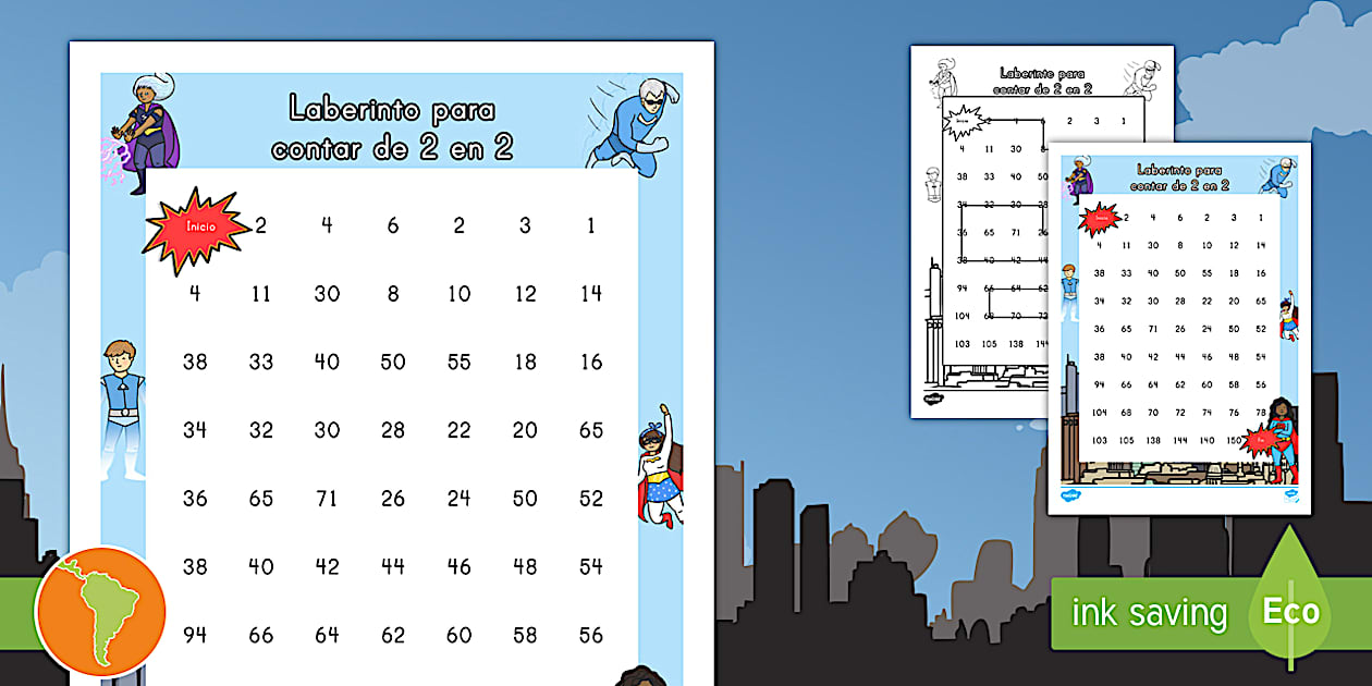 Contar de 2 en 2: Laberinto de superhéroes (teacher made)