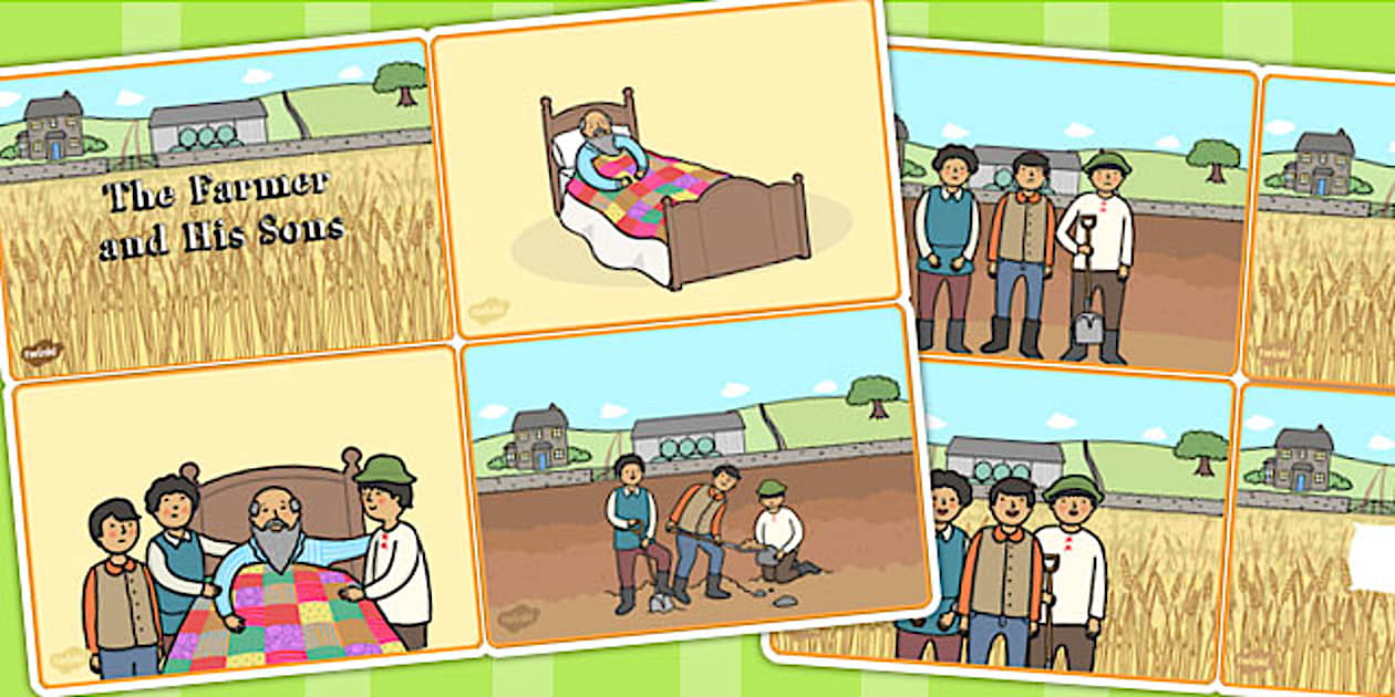 The Farmer and His Sons Story Sequencing Cards - aesops fables