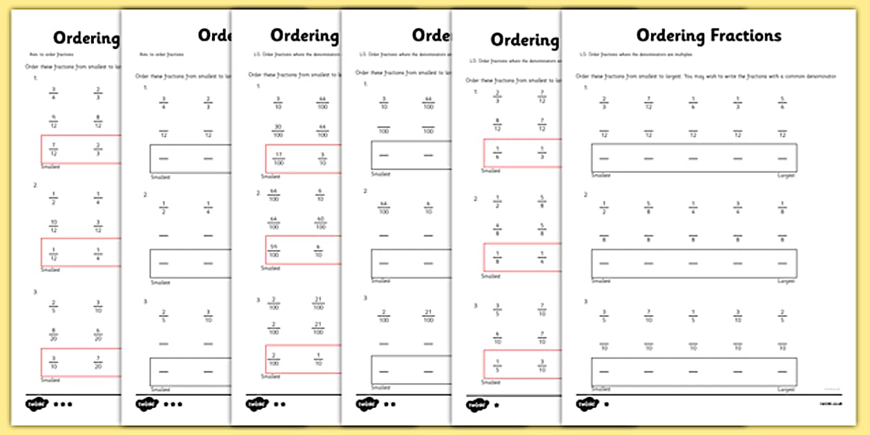 Fraction Worksheets Grade 5 - Ordering Fractions - Twinkl
