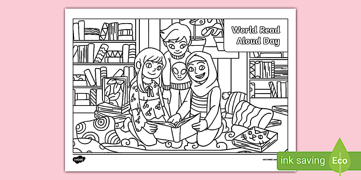 World Read Aloud Day Colouring Page - Twinkl