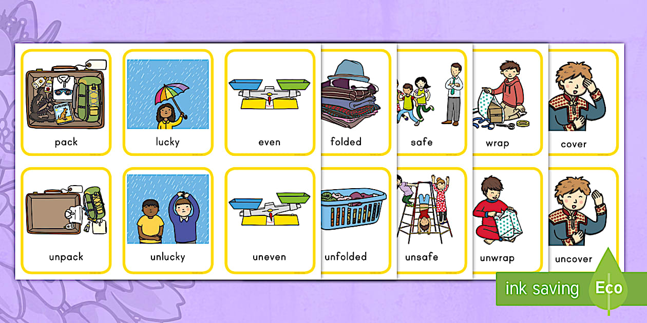 Opposites Using the Prefix Un Matching Cards - ELA - Twinkl