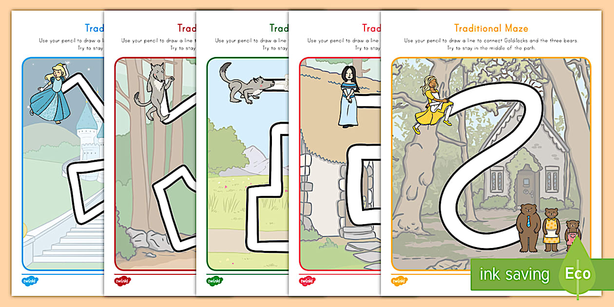 Fairy Tales Pencil Control Path Worksheet / Worksheets