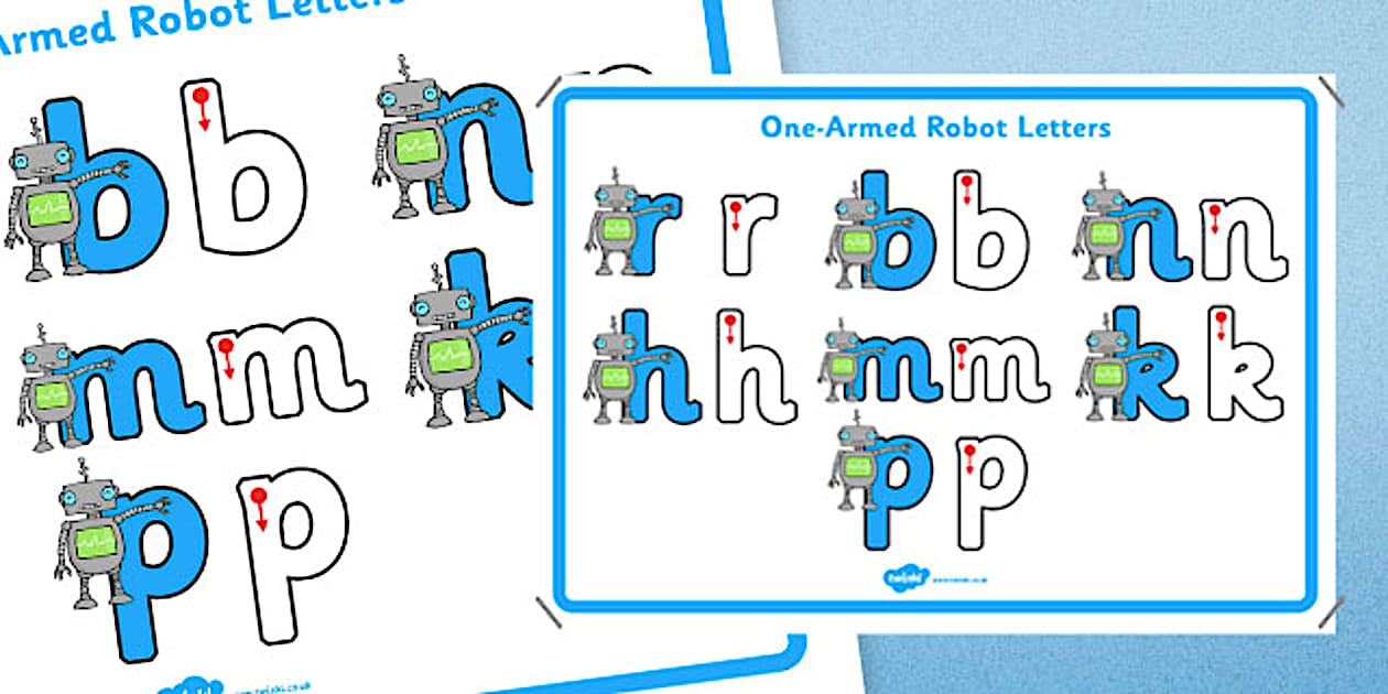 Cursive One-Armed Robot Letters Formation Display Poster