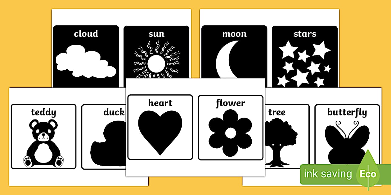 Black and White Picture and Word Flashcards | Babies| Twinkl