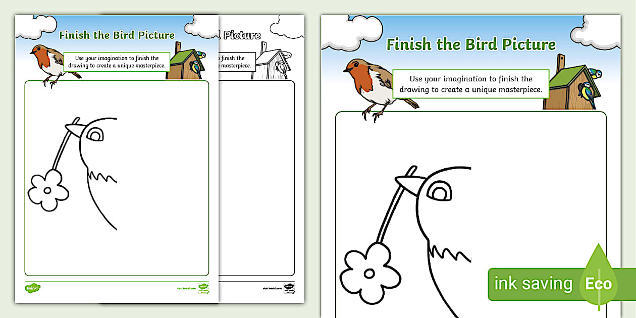 Finish the Bird Picture Worksheet (teacher made) - Twinkl
