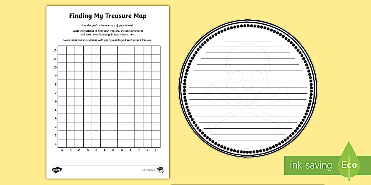 Find My Treasure Map Worksheet (teacher made) - Twinkl