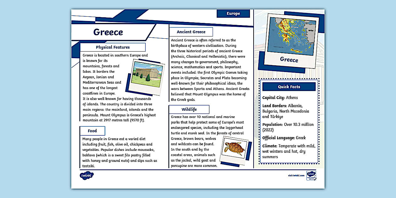 Greece KS2 Geography - KS2 Geography: Greece Fact File