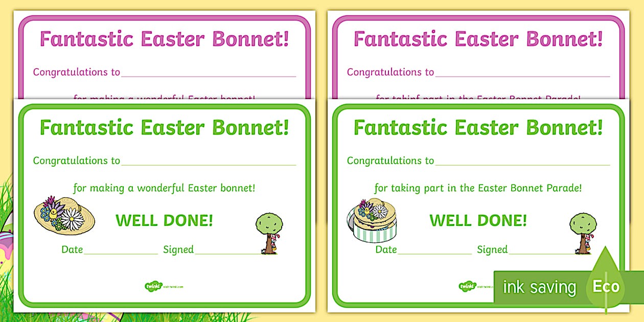 Easter Bonnet Reward Certificates (teacher made) - Twinkl