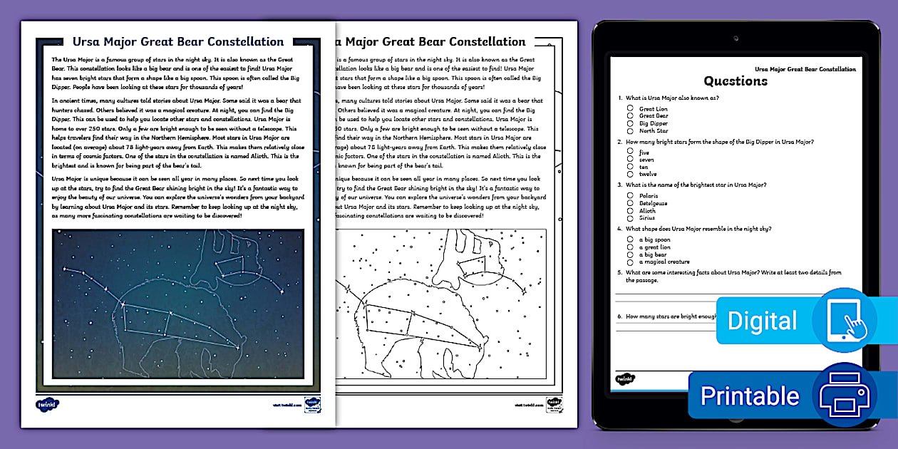 Third Grade Ursa Major Great Bear Constellation Reading